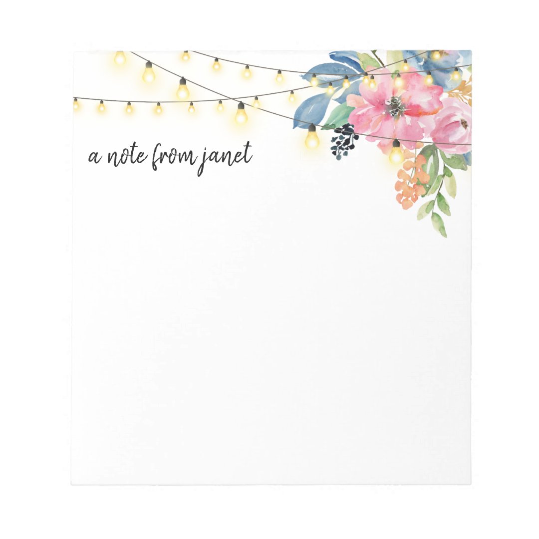 Flowers & String Lights Personalized Notepad | Zazzle
