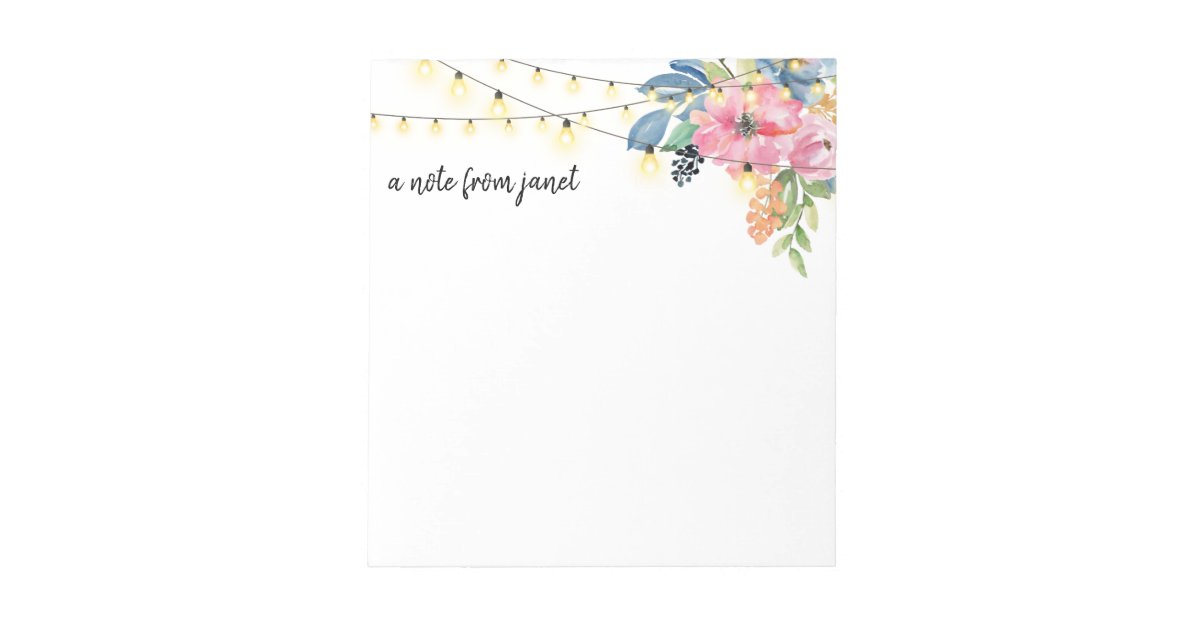 Flowers & String Lights Personalized Notepad | Zazzle