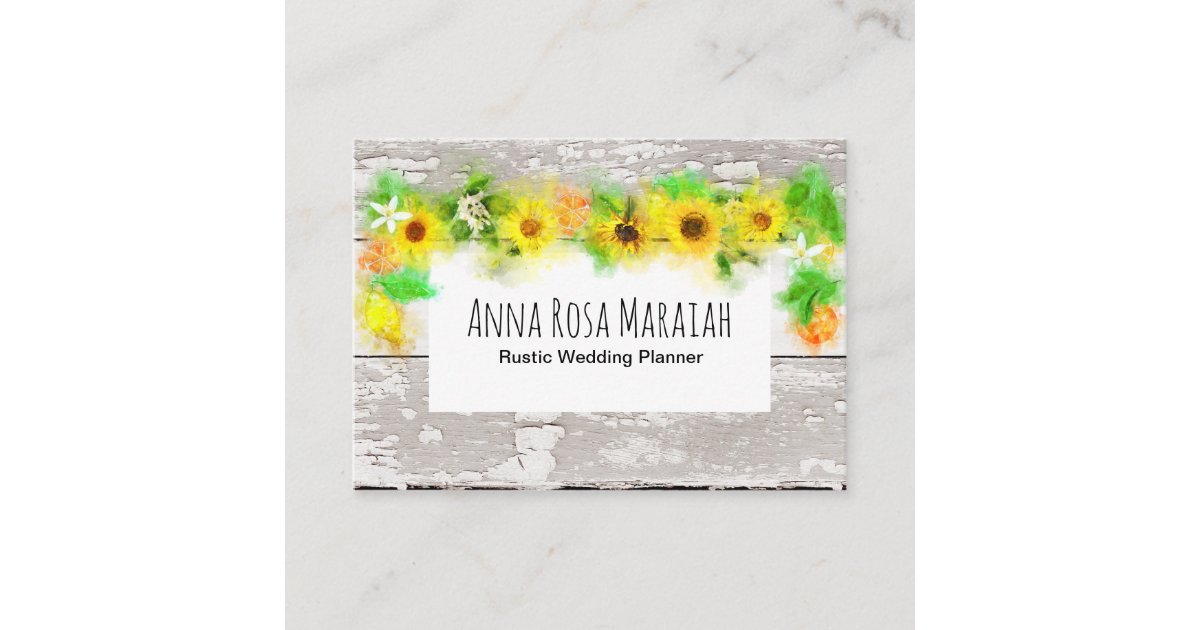 Flowers Sunflowers Lemons Old Rustic Vintage Wood Business Card | Zazzle