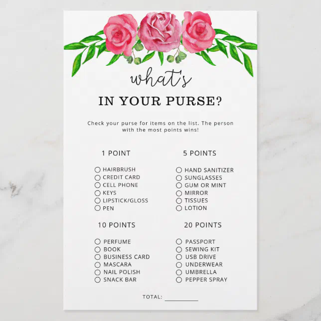 Flowers what's in your purse game | Zazzle