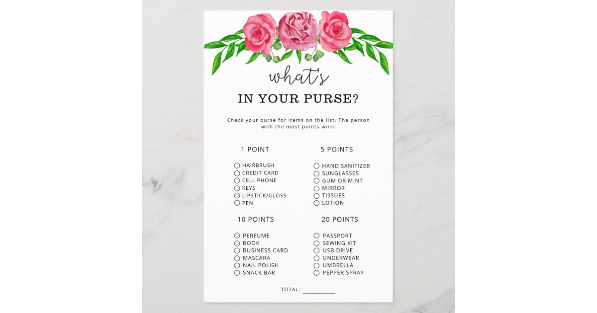 Flowers what's in your purse game | Zazzle
