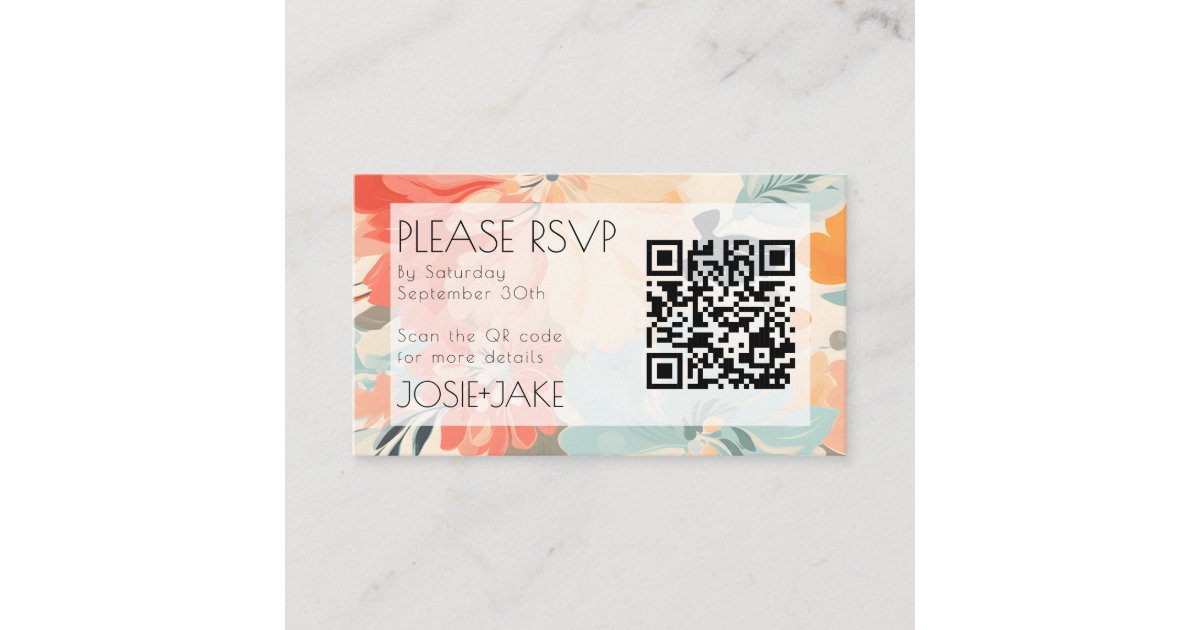 Flowery modern typography RSVP QR Code Enclosure Card | Zazzle