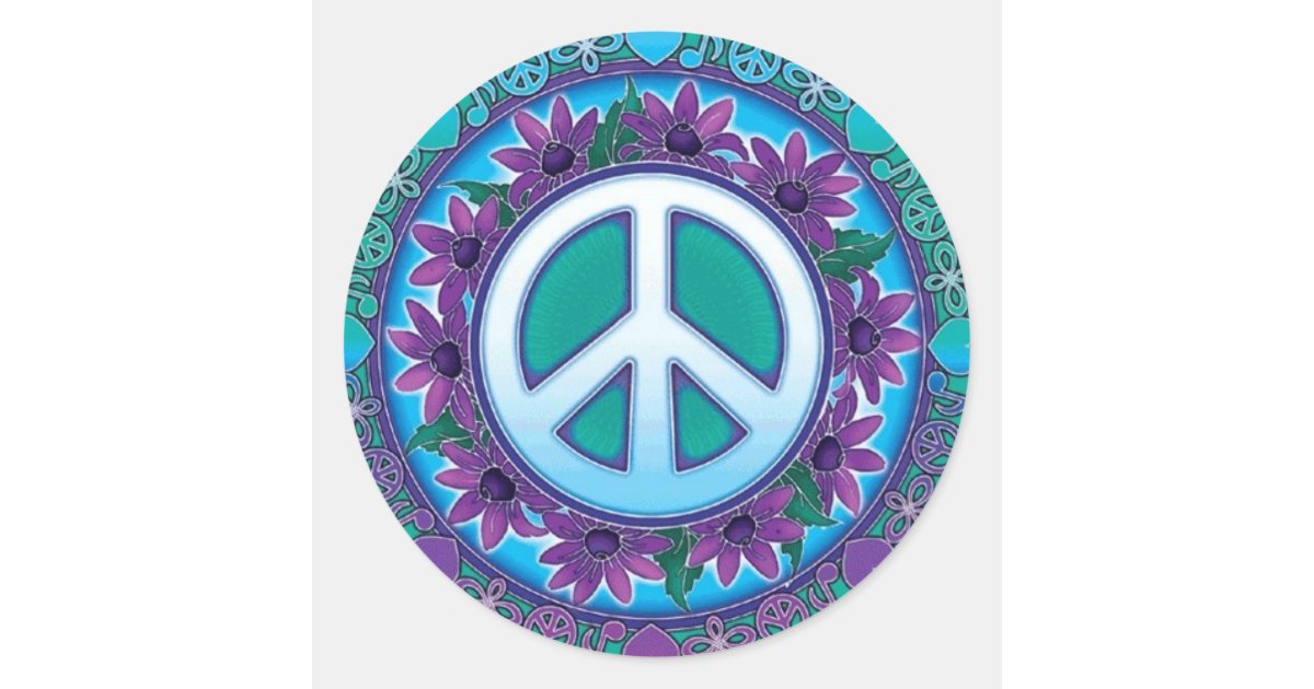 Flowery Peace Sign Classic Round Sticker | Zazzle
