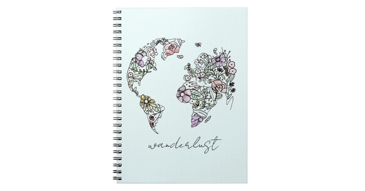 Flowery World Map Wanderlust Journal | Zazzle