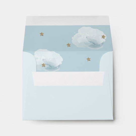 Fluffy Cloud & Gold Glitter Stars Blue Envelope | Zazzle.com