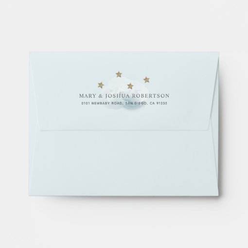 Fluffy Cloud & Gold Glitter Stars Blue Envelope | Zazzle