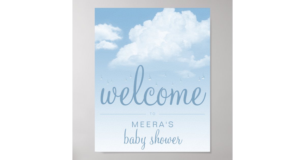 Fluffy Cloud Raindrops Welcome Poster | Zazzle