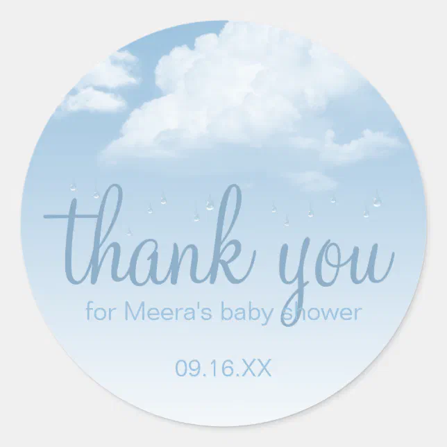 Fluffy Clouds Raindrops Thank You Classic Round Sticker | Zazzle