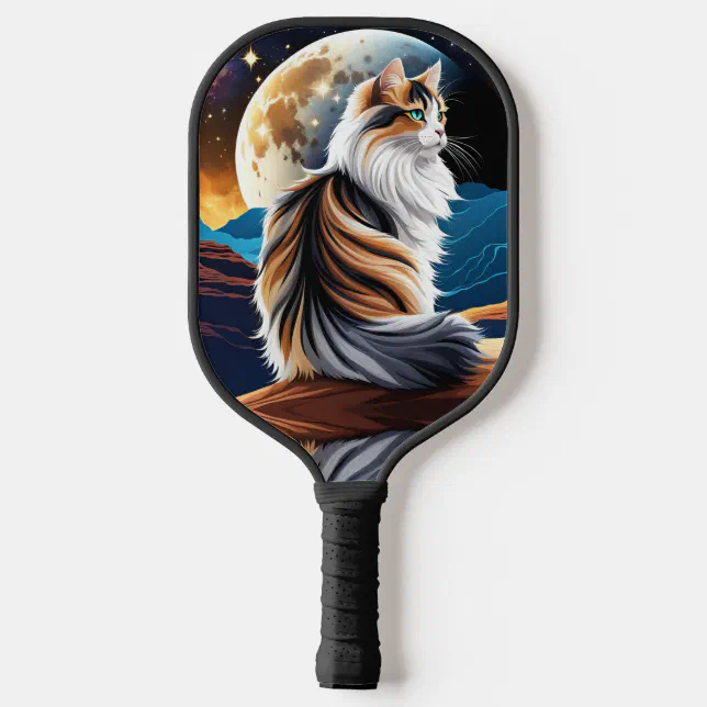 Fluffy Dilute Calico in the Desert-Full Moon Pickleball Paddle | Zazzle