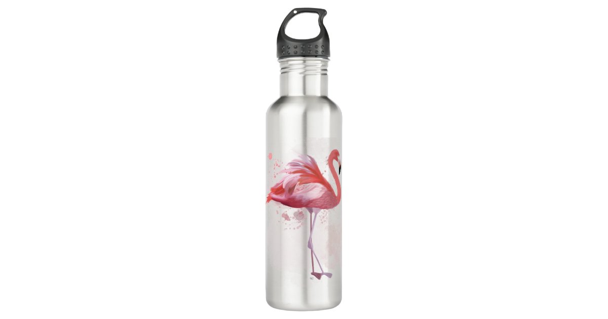 Fluffy Flamingo Stainless Steel Water Bottle | Zazzle
