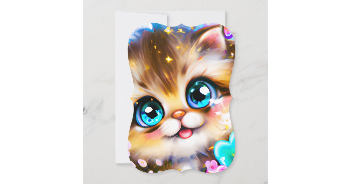 Fluffy Happy Baby Chibi Cat Note Card | Zazzle