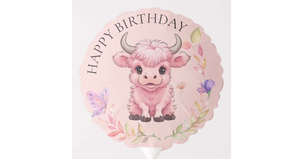 Fluffy Pink Highlands Scottish Cow Balloon | Zazzle
