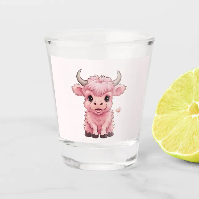 Fluffy Pink Highlands Scottish Cow Shot Glass | Zazzle