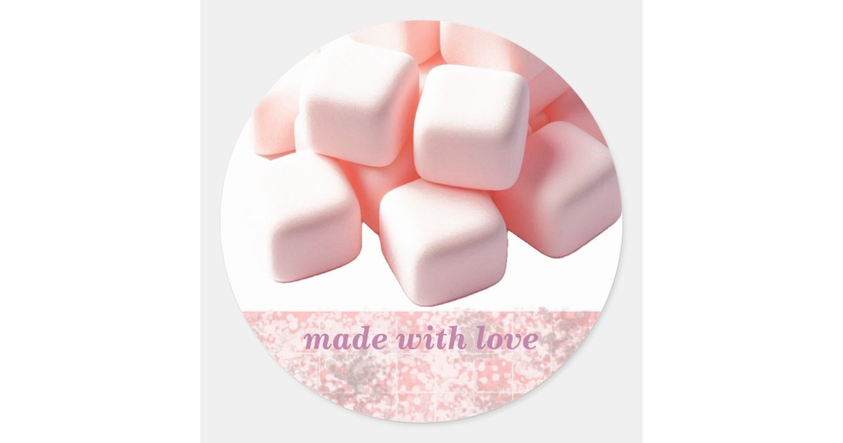 Fluffy Pink Square Marshmallows Classic Round Sticker | Zazzle
