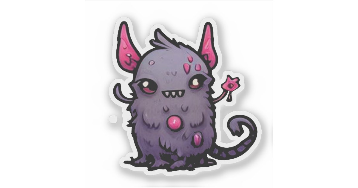 Fluffy Purple Demon Cat - Kawaii Monster Sticker | Zazzle