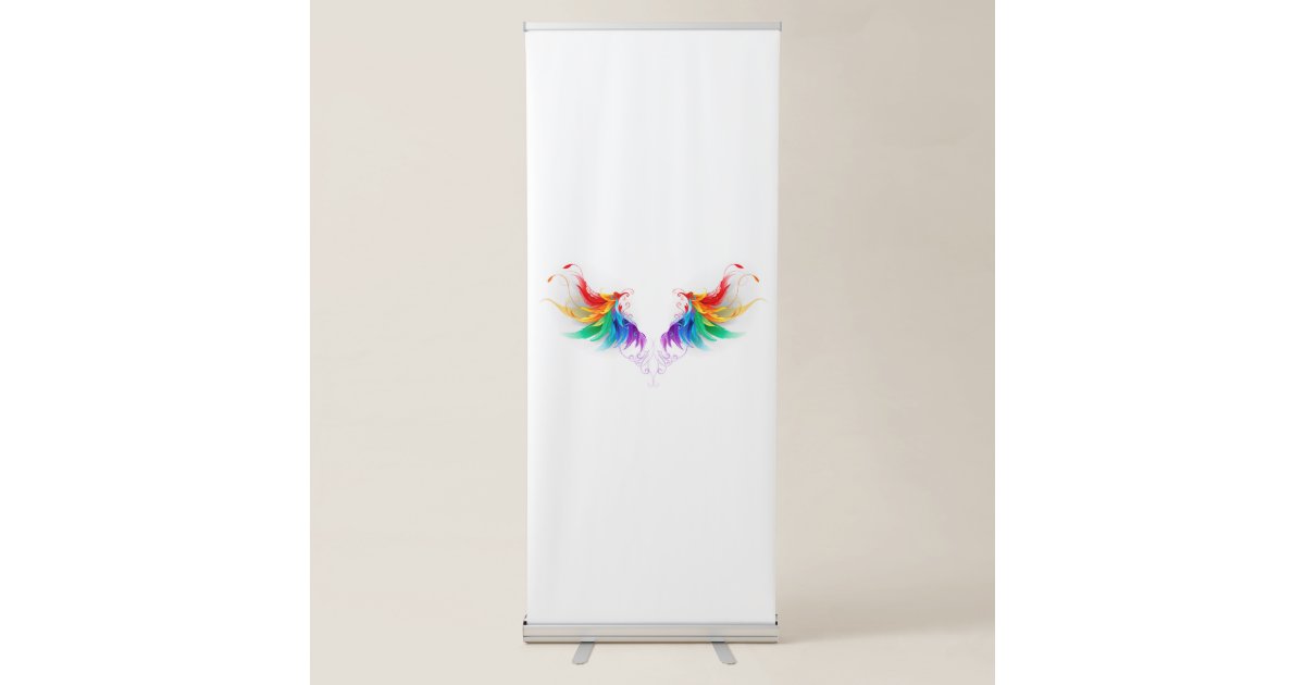 Fluffy Rainbow Wings Retractable Banner | Zazzle