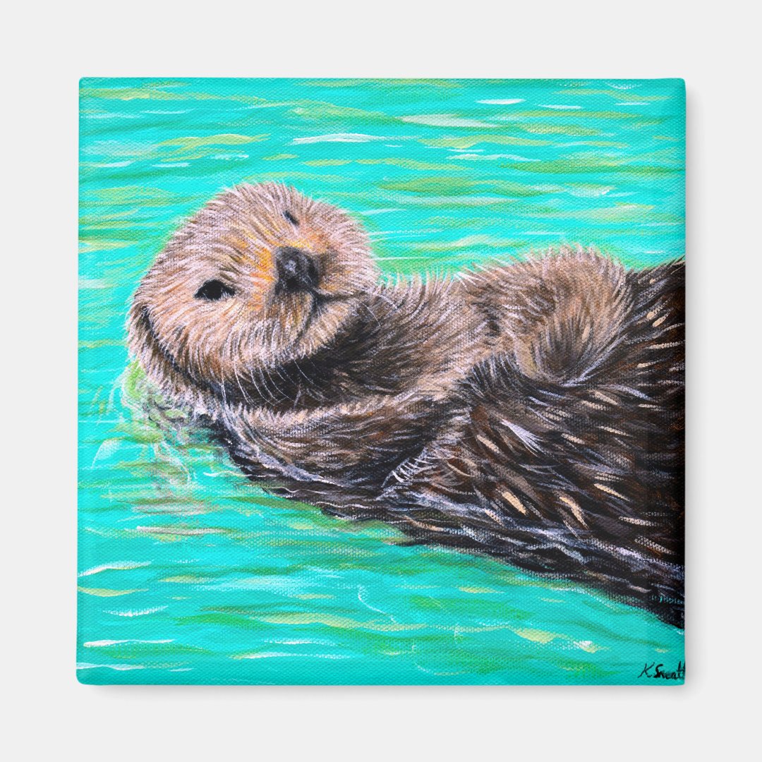 Fluffy Sea Otter Painting Magnet | Zazzle
