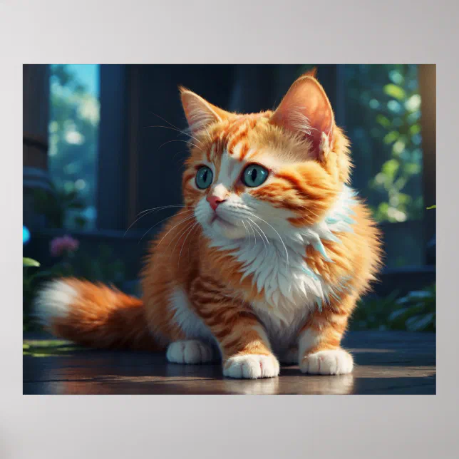 Fluffy Turn Head Kitty Cat 5:4 Feline Kitten Poster | Zazzle