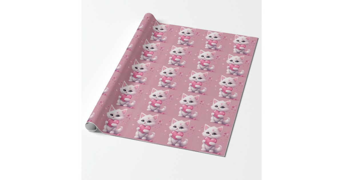 Fluffy White Love Kitten Wrapping Paper | Zazzle