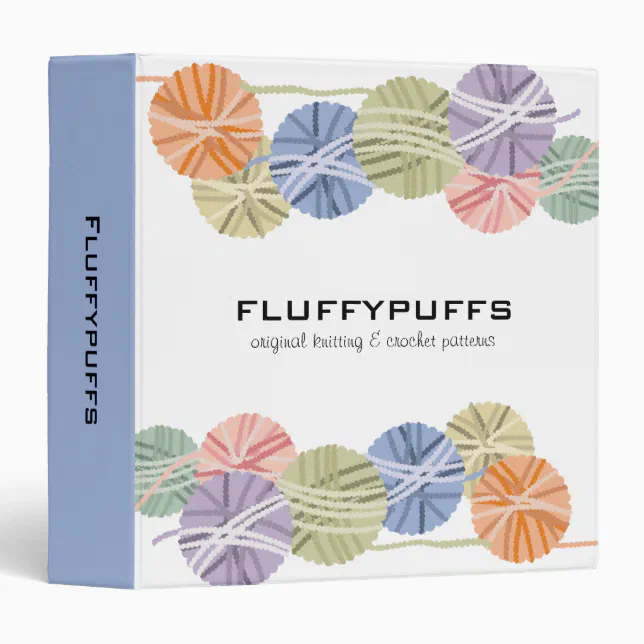 Fluffy yarn balls knitting crochet pattern binder | Zazzle