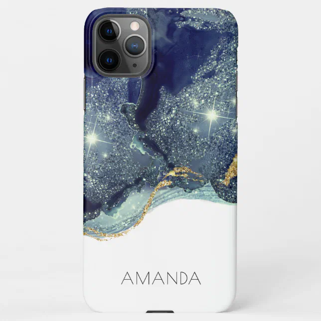 Fluid Abstract Alcohol Ink Gold Navy Glitter iPhone Case | Zazzle