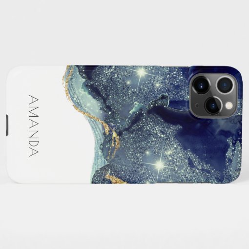Fluid Abstract Alcohol Ink Gold Navy Glitter iPhone Case | Zazzle