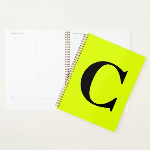 Fluorescent Chartreuse Yellow Neon Monogram Name Planner | Zazzle