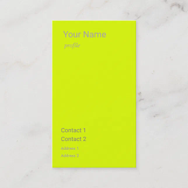fluorescent yellow vertical business card | Zazzle