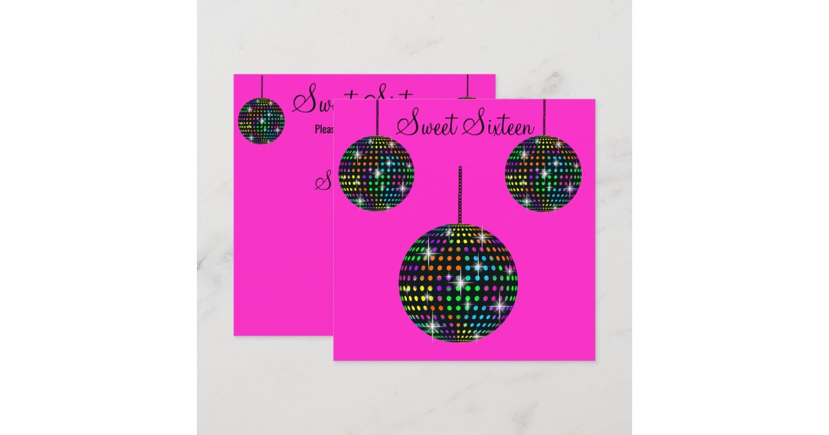 FLURO PINK DISCOBALL SWEET SIXTEEN PARTY INVITATION | Zazzle