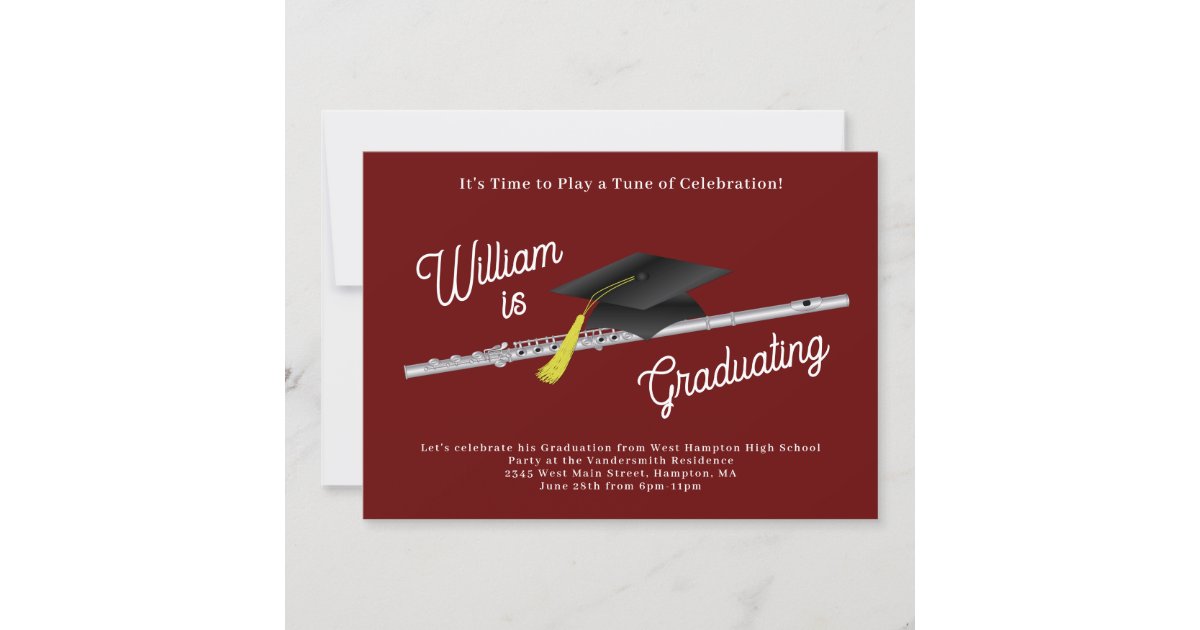 Flute Musician Graduation Party Music Invitation | Zazzle