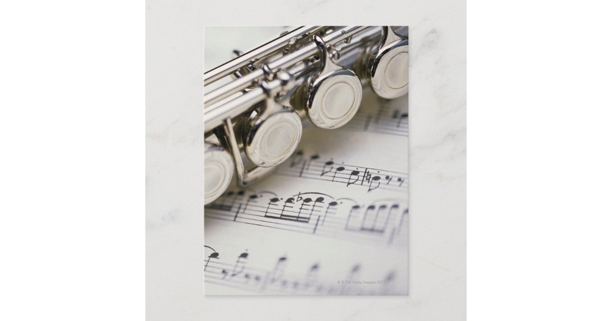 Flute on Sheet Music Postcard | Zazzle