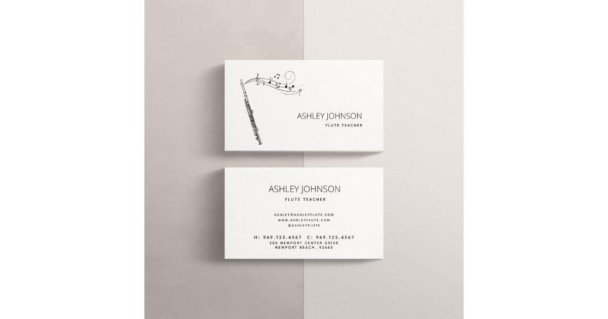 Flute Teacher Soloist Black & White Business Card | Zazzle