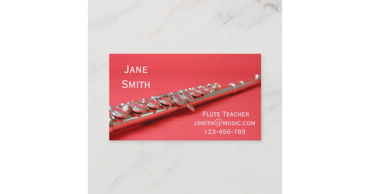 Flute woodwind instrument music tutor business card | Zazzle