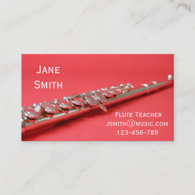 Flute woodwind instrument music tutor business card | Zazzle