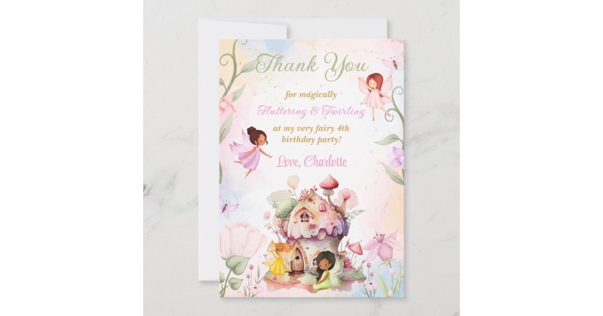 Flutter and Twirl Fairy Birthday Thank You Card | Zazzle
