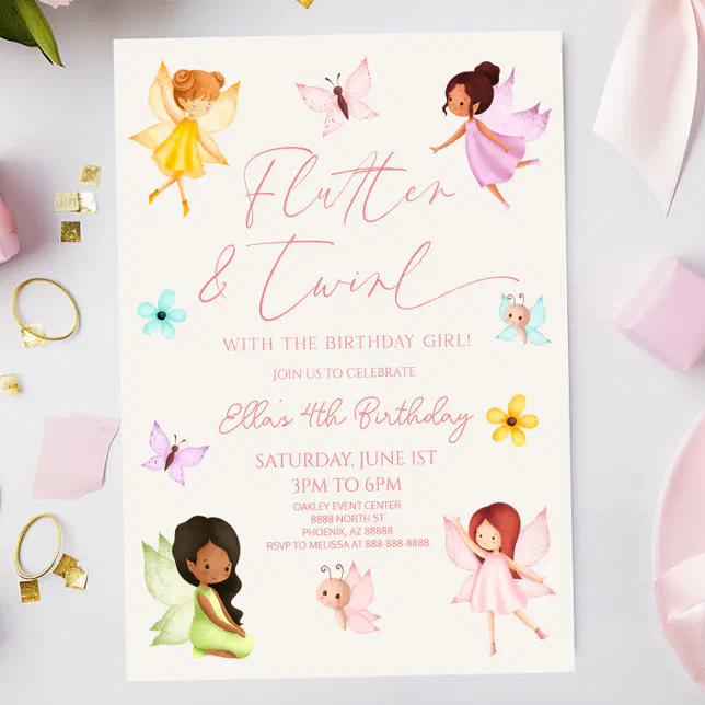 Flutter and Twirl Fairy Enchanted Birthday Party Invitation | Zazzle
