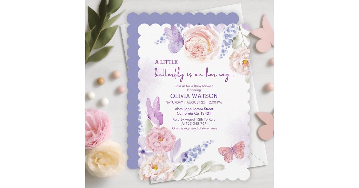 Flutter of love pastel Butterfly Girl Baby Shower Invitation | Zazzle