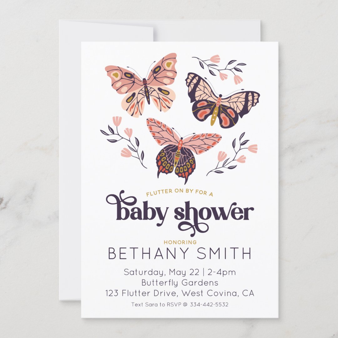 Flutter On Over Butterfly Baby Shower Invitation | Zazzle