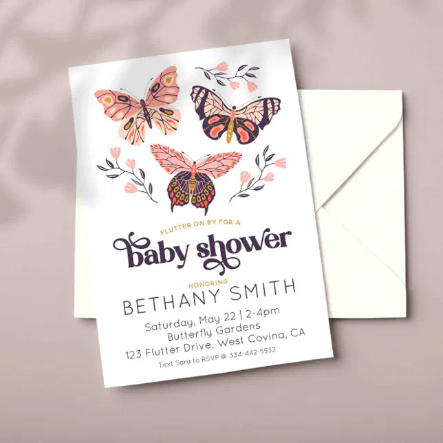 Flutter On Over Butterfly Baby Shower Invitation | Zazzle