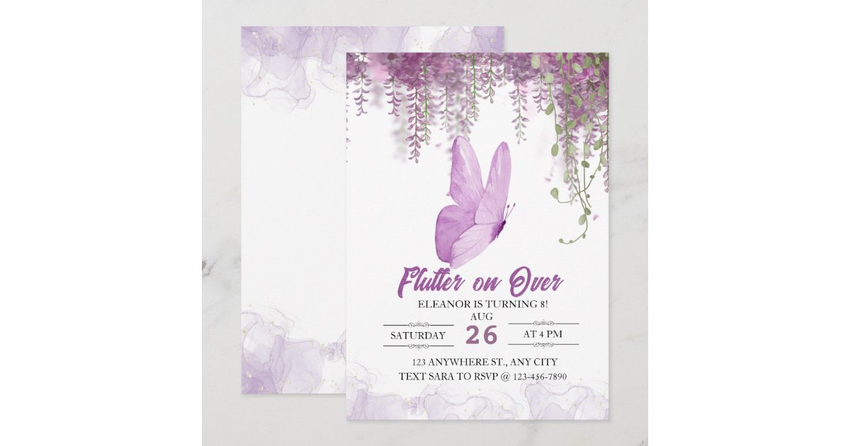 Flutter On Over Butterfly Girl Birthday Invitation | Zazzle