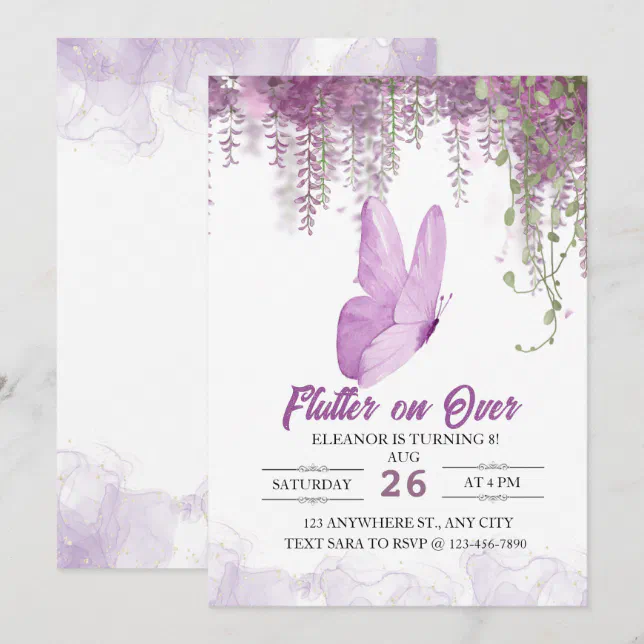 Flutter On Over Butterfly Girl Birthday Invitation | Zazzle