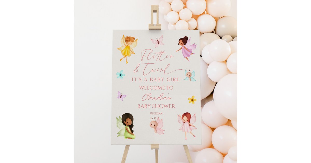 Flutter & Twirl Fairy Baby Shower Welcome Sign | Zazzle