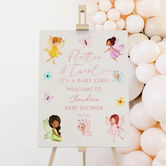 Flutter & Twirl Fairy Baby Shower Welcome Sign | Zazzle