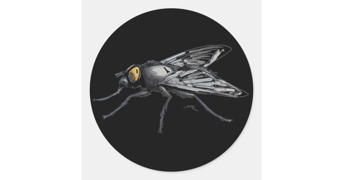 Fly Buddy black large round stickers | Zazzle
