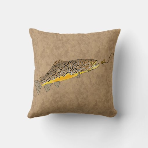 Fly Fishing Brown Trout Throw Pillow | Zazzle