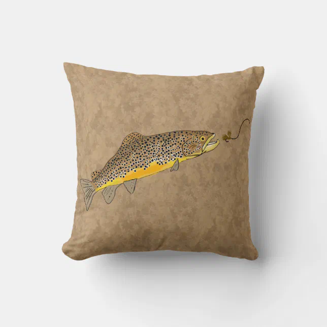 Fly Fishing Brown Trout Throw Pillow | Zazzle