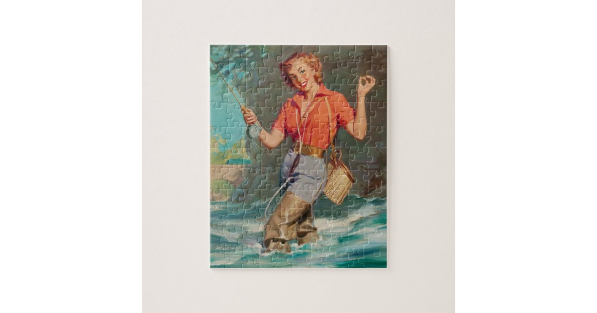 Fly Fishing Pin Up Art Jigsaw Puzzle | Zazzle