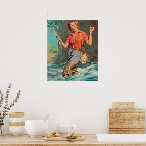Fly Fishing Pin Up Art Poster | Zazzle