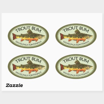 Fly Fishing Trout Bum Oval Sticker | Zazzle