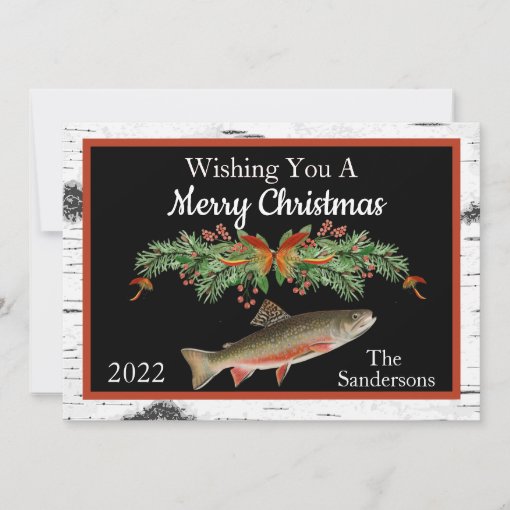 Fly Fishing Trout Wishing You a Merry Christmas Holiday Card | Zazzle